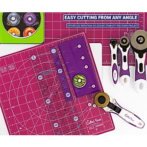 The Quilted Bear Rotating Cutting Mat 12" x 12" - Square Self Healing 360° Rotating Craft Cutting Mat with Innovative Locking Mechanism for Quilting & Sewing Your Choice of Colours Available! (Pink)