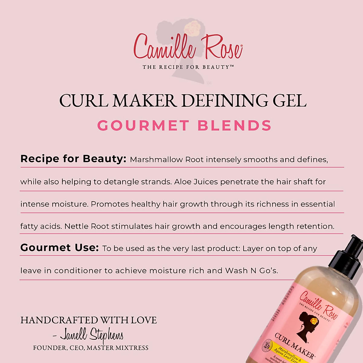 Camille Rose Curl Maker, Smoothing and Nourishing Curly Hair Gel with Aloe, for All Hair Types and Textures, 12 fl oz