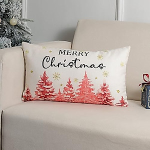 wyooxoo Christmas Pillow Covers 12x20 Inch Christmas Tree Pink Decorations Throw Pillow Covers Winter Holiday Decor Linen Pillowcase for Sofa Couch Home Decor (12" x 20", Pink)