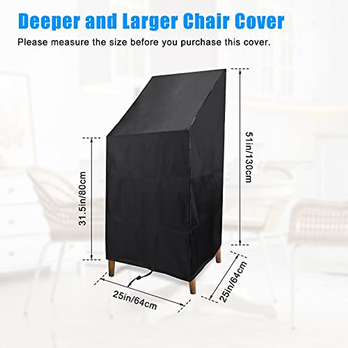 Outdoor Patio Chair Cover 2 Pack, Luxiv Large Waterproof Garden Chairs Covers for Deep 25"L x 25"W x 51”H Outdoor Stacked Chairs Covers with Storage Bag