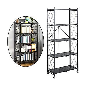 Colcolo Foldable Bookshelf Book Shelves Storage Shelves Rolling Storage Organizer for Home , Five Tier Black