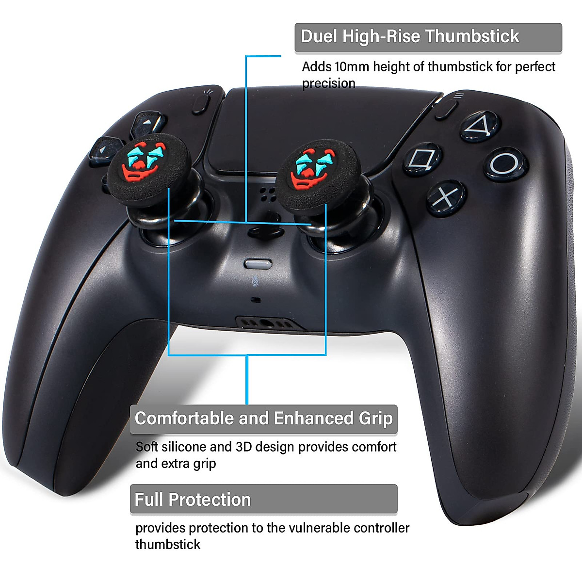 Playrealm FPS Thumbstick Extender & Texture Rubber Silicone Grip Cover 4 Sets for PS5 & PS4 Controller (Joker Green+Black)