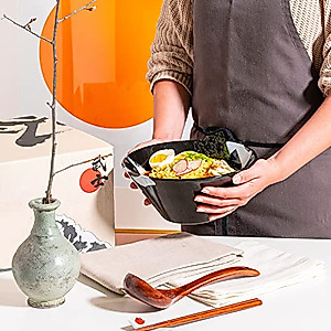 BICETTO Ceramic Japanese Ramen Bowl Set, 60oz Large Ramen Bowls with Chopsticks, Spoons and Chopstick Rests – Bowl for Ramen, Pho, Salad, Poke, Soup, Udon – Minimalist Design, Premium Quality, Black
