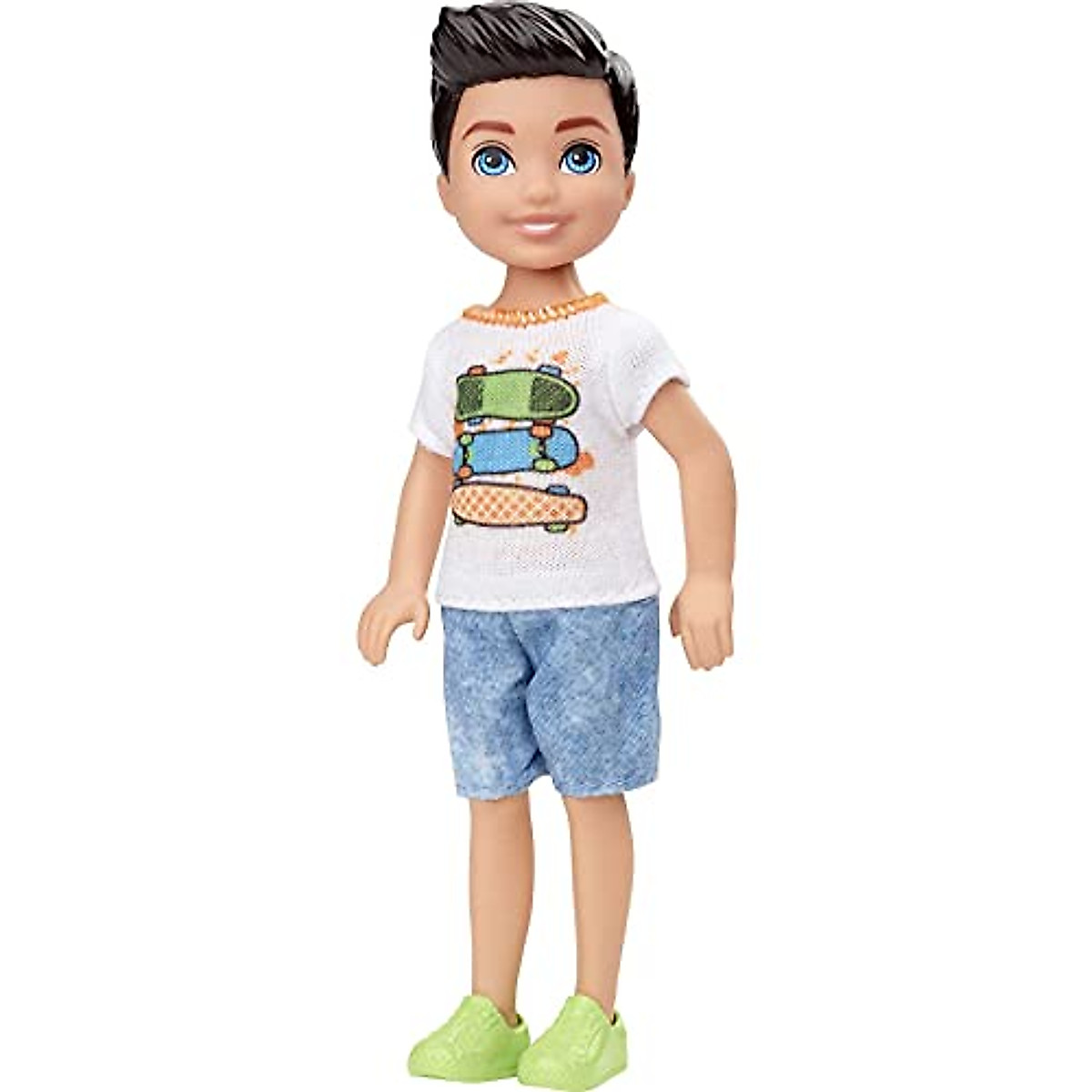 Barbie Club Chelsea Boy Doll (6-inch Brunette) Wearing Skateboard Graphic Shirt and Shorts, for 3 to 7 Year Olds