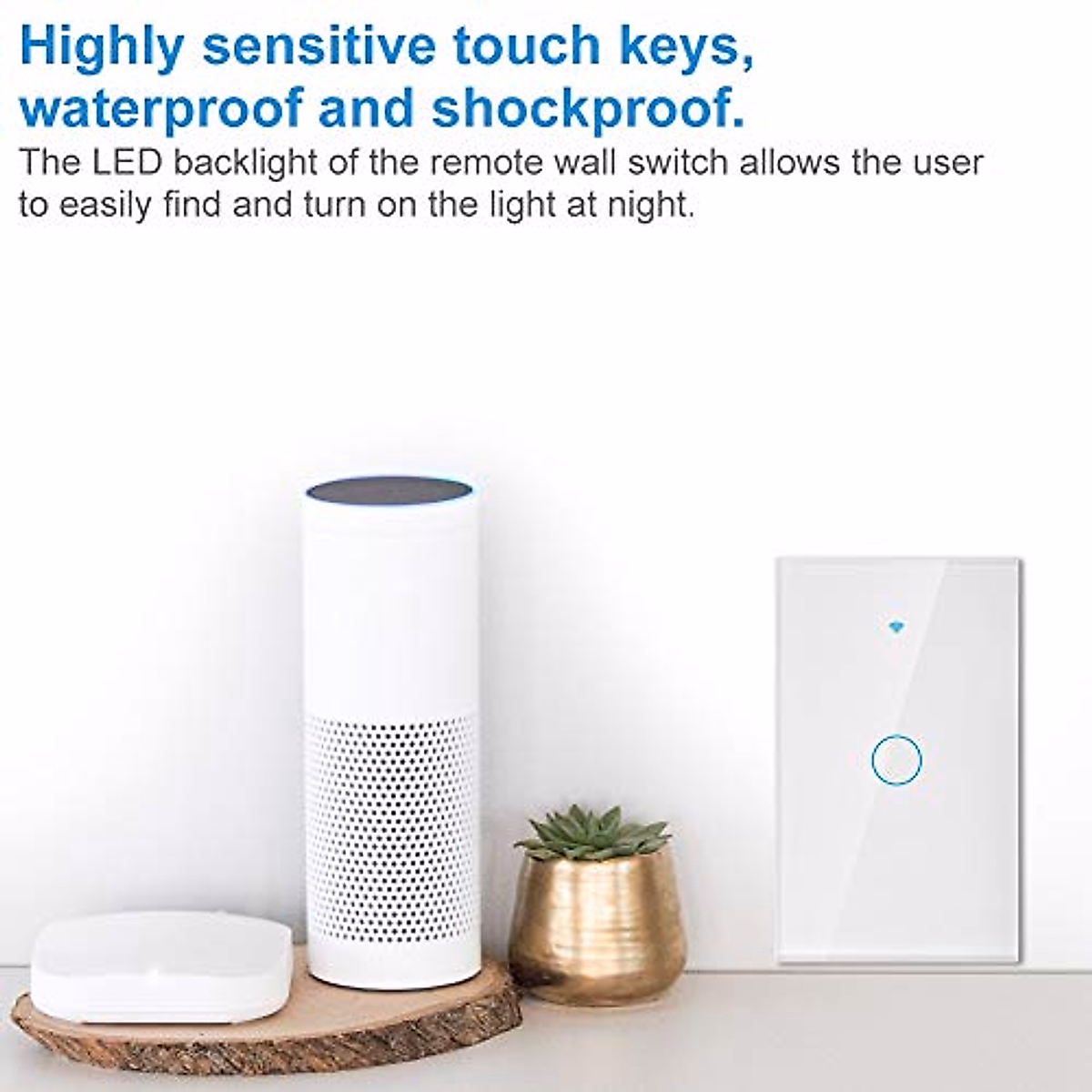 WiFi Touch Screen Switch, Remote Switch with Highly Sensitive Touch Keys, Suitable for Alexa Google, 1-Way AC(White)