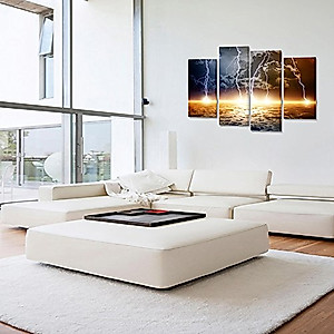 Kreative Arts Natural Landscape Paintings Wall Art Lightning Strikes in the Clouds 4 Panel Picture Print on Canvas Giclee Artwork for Home Office Decoration
