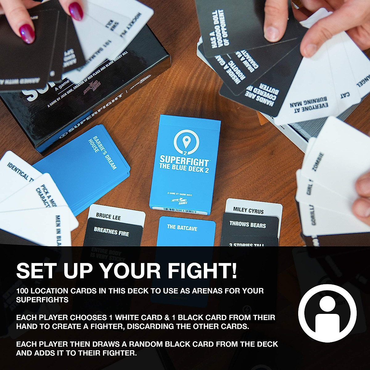 Skybound Superfight Blue Deck 2: 100 New Location Cards for The Game of Absurd Arguments | Party Game of Super Powers and Super Problems, for Kids Teens Adults, 3 or More Player Ages 8+