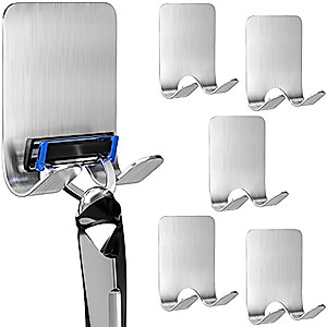 Razor Holder for Shower, 6PCS Premium Shower Razor Holder, 304 Stainless Steel Razor Holder for Shower Wall, Self Adhesive Shower Hooks for Kitchen Bathroom, Shaver Holder Hanger for Loofah Towel Robe