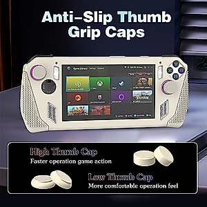 SUIHUOJI for Rog Ally Stand Protective Case, Silicone Accessories Protector, Soft Cover Skin Shell with 2 Pairs Thumb Grips Caps, Full Protection Kickstand for ASUS Rog Ally Handheld (Off White)