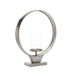 Foreside Home & Garden Large Hammered Metal Round Ring Pillar Candle Holder, Small, Silver