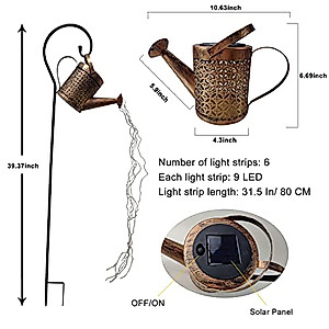 Solar Watering Can with Lights Garden Decor Large Solar Powered Lanterns Hanging Waterproof LED Decorative Retro Metal Kettle String Lights for Yard Pathway Walkway Gardening Gifts