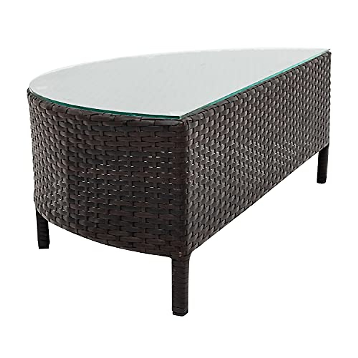 Rhomtree 5-Piece All-Weather Outdoor Sectional Sofa Set Half-Moon Wicker Conversation Set with Beige Cushions & Tempered Glass Coffee Table, Brown PE Rattan Wicker Sofa (Gray)