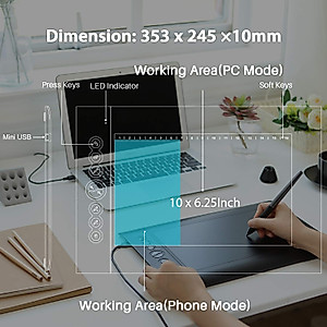 HUION H610 Pro V2 Graphic Drawing Tablet Android Supported Pen Tablet Tilt Function Battery-Free Stylus 8192 Pen Pressure with 8 Express Keys