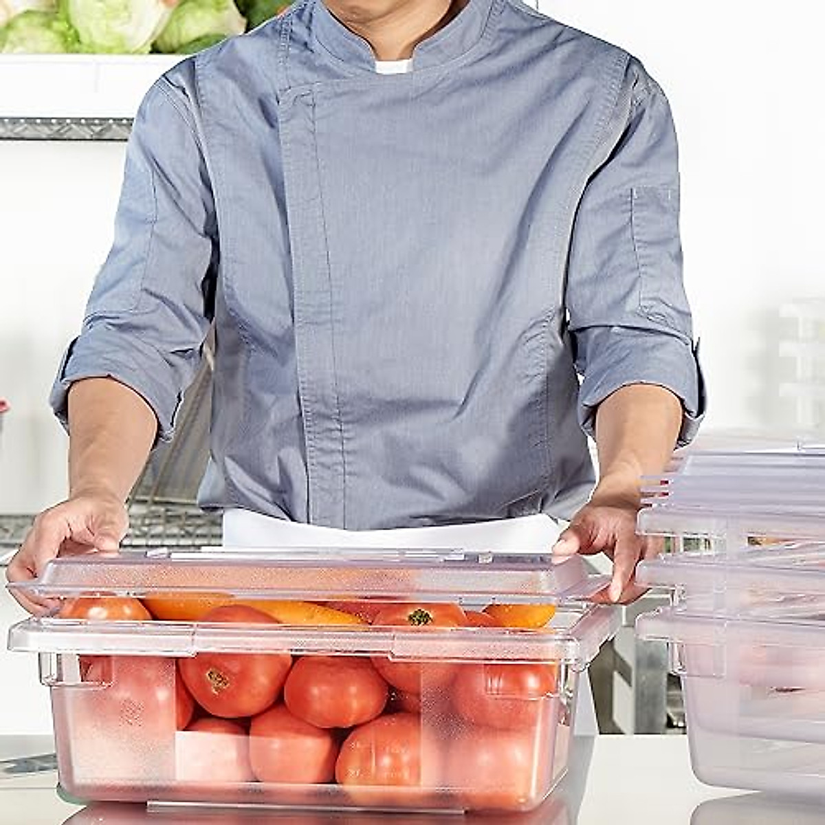 CURTA 4 Pack Food Storage Box with Lid, Clear NSF Polycarbonate Food Storage Box, 3.5 Gallon,Stackable Commercial Storage Containers for Kitchen Restaurant (18" x 12" x 6")