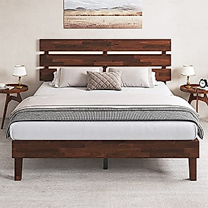 Crisinant Wood Bed Frame with Headboard/Solid Wooden Platform Bed/Sturdy Wood Foundation/No Box Spring Needed/No Noise / 14 Inch, King