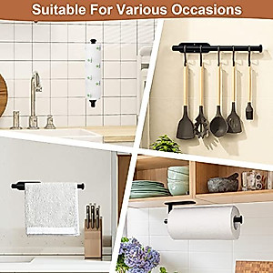 Paper Towel Holder Towel Rack,WACETOG Under Cabinet Paper Towel Holder Wall Mount 2 Pack Stainless Steel Paper Towel Rack for Kitchen Paper Towel Roll Holder (Black)