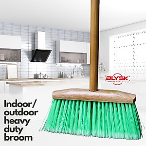 BLYSK Indoor/Outdoor Heavy Duty Wooden Broom Brush, Sweeper, Head Replacement Soft bristles, Great use for Home, Kitchen, Room, Office, Patio, Deck Floor (Broom Head with a Handle)