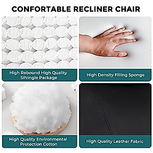 SMUG Recliner Chair for Adults, Massage PU Leather Recliner Sofa for Living Room, Adjustable Home Theater Seating with Padded Seat Backrest, Small Reclining Chair for Small Space (Light Black)