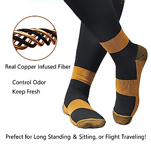 MELERIO Copper Compression Socks Men Women 4 Pairs 15-20 mmhg Comfortable Circulation for Edema Varicose Veins and Anti-Fatigue (Copper, L/XL)