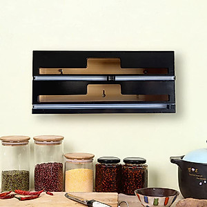 Plastic Wrap Dispenser with Cutter, Parchment Paper Foil and Plastic Wrap Organizer for Kitchen Drawer, Bamboo Kitchen Drawer Organizer and Wrap Holder(2 section)-25 x 14 x 5 cm