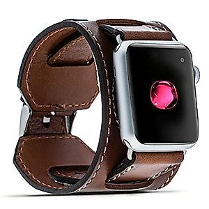 VENOULT Brown iWatch Series 8 Compatible Apple Classic Watch Cuff Bands for Man or Women 45mm, 44mm, 41mm, 40mm, Series 8-1 Dark Brown Genuine Leather Bull Strap, HANDMADE
