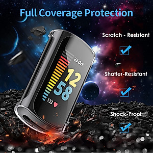 NANW 3-Pack Screen Protector Compatible with Fitbit Charge 6/5 (Not for Charge 4/3), TPU Rugged Bumper Case Cover All-Around Protective Plated Bumper Shell Accessories for Charge 6 5 Smartwatch