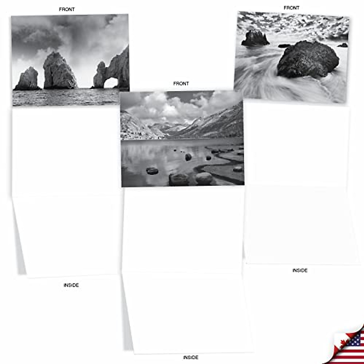 The Best Card Company - 10 Blank Note Cards with Envelopes (4 x 5.12 Inch) - Black & White Photos, Bulk Boxed Set - On the Rocks M3309