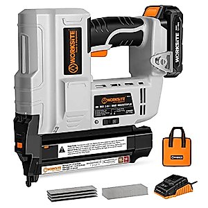 WORKSITE Cordless Brad Nailer, 18 Gauge 2 in 1 Cordless Nail Gun/Staple Gun with 2.0A Battery, Fast Charger, LED Light for Upholstery, Carpentry and Woodworking Projects
