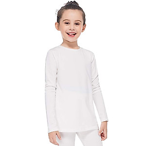 MANCYFIT Thermal Tops for Girls Fleece Lined Underwear Long Sleeve Undershirts Baselayer White Small