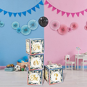 Gender Reveal Balloon Box - 4 Sets of He or She with Letters,Baby Blocks for Baby Shower Backdrop,Navy and Blush Gender Reveal Decoration Kit for Boy or Girl Baby Shower Gender Reveal Party Supplies