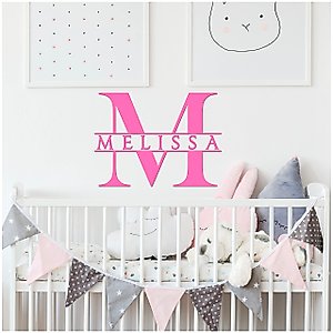 Personalized Initial Name Vinyl Wall Sticker for Room Decor - 18 Vinyl Color 4 Font - Custom Family Name Vinyl for Decoration - Customized Decal for Door Bedroom Nursery Kithcen Art for Kids Women C1