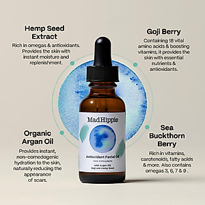 Mad Hippie Antioxidant Facial Oil - Face Oil for Women/Men with Organic Argan Oil, Non-Comedogenic Moisturizer for Face with Natural Sources of Vitamin C & Vitamin E Oil for Skin Care, 1.02 Oz