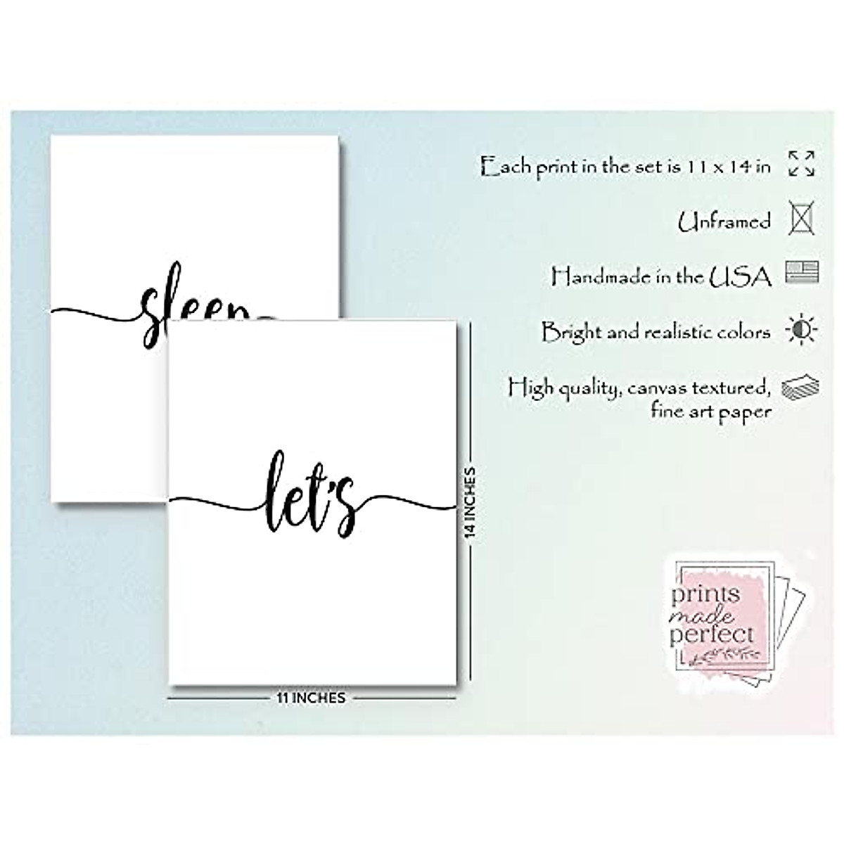 Let's Sleep In Art Prints - Bedroom Wall Decor - 11x14 - Set of 3 – Above Bed Wall Decor - Black and White Minimalist Bedroom Wall Art - Unframed