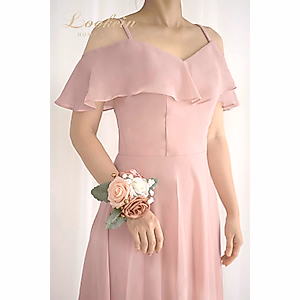 Lookein Set of 2 Bridesmaid Corsage for Wedding Flowers Shoulder Corsages Bridesmaid Gift Corsage Wristlet for Prom for Wedding Ceremony, Dusty Rose