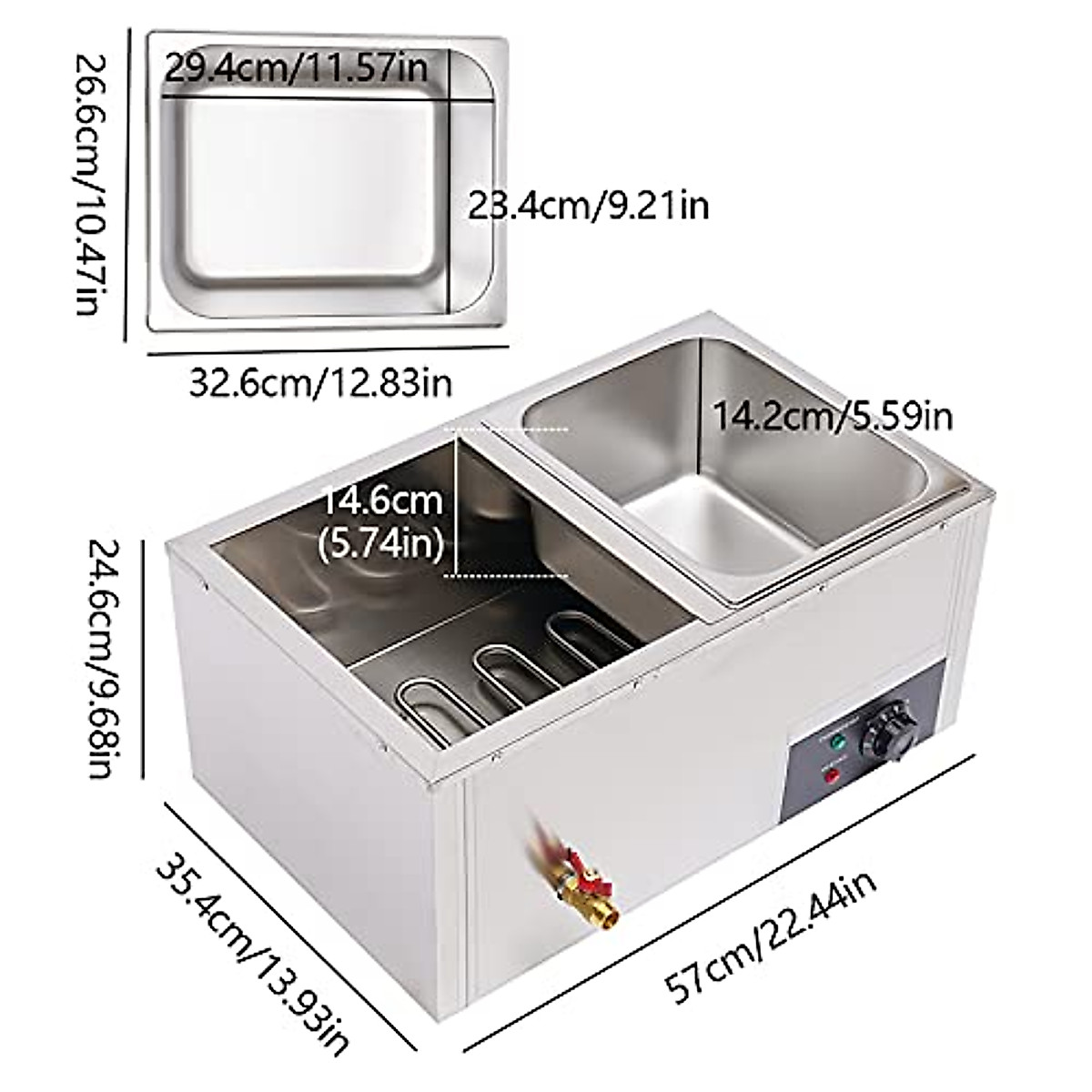 2-Pan Countertop Food Warmer, 110V/60Hz 850W Steam Table Stainless Steel Food Warmer 30° to 85° Adjustable Buffet Server Food Warmer Canteen Buffet Steam Heater for Catering and Restaurants