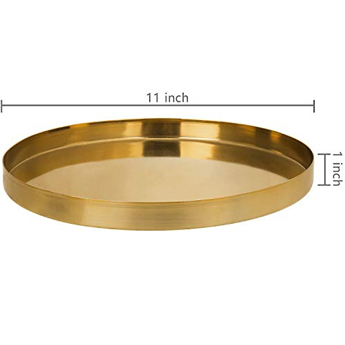 MyGift Brushed Brass Metal Decorative Tray, 11 inch Round Serving Tray - Handcrafted in India