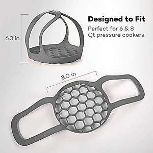 Pressure Cooker Sling, Silicone Bakeware Sling for 6 Qt/8 Qt Instant Pot, Ninja Foodi and Multi-function Cooker Anti-scalding Bakeware Lifter Steamer Rack, BPA-Free Silicone Egg Steamer Rack (Gray)