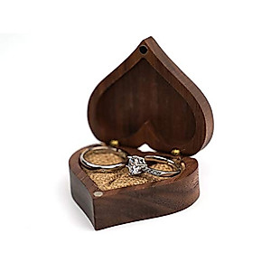 SOFEA Heart Walnut Wood Ring Box Proposal Engagement Ring Holder Jewelry Wooden Box