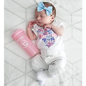 Twistshake Anti Colic Baby Bottles - Premium 330ml/11oz Bottles with 100ml Milk Storage Container for a Comfortable Feeding Experience for Baby Care - Pastel Pink