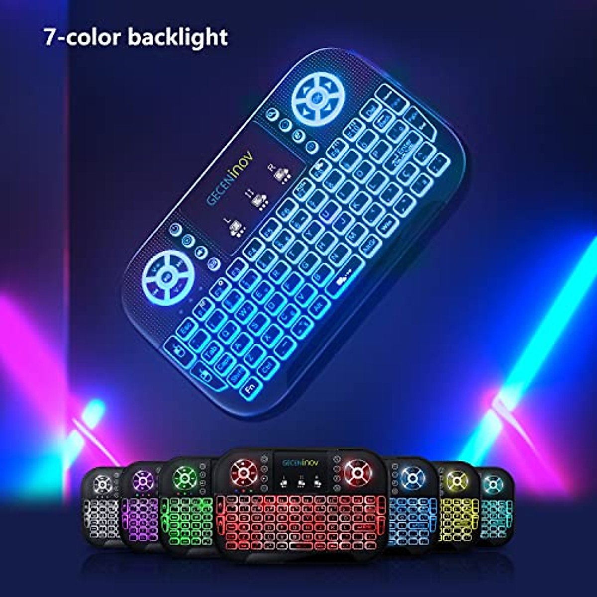 Gecen Mini Wireless Keyboard with RGB Backlit, 2.4GHz Wireless Mini Keyboard Rechargeable Controller with Touchpad Mouse Combo, Compatible with Android TV Box, IPTV, HTPC, Smart TV, PC,etc.