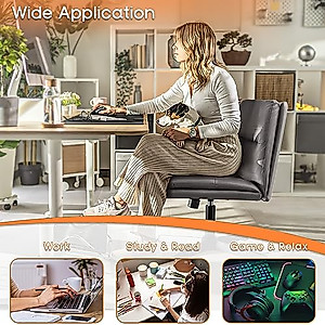 PUKAMI Armless Office Desk Chair No Wheels,PU Padded Modern Swivel Criss Cross Legged Chair,Height Adjustable Wide Seat Computer Task Chair for Home Office,Mid Back Accent Vanity Chair (Grey)