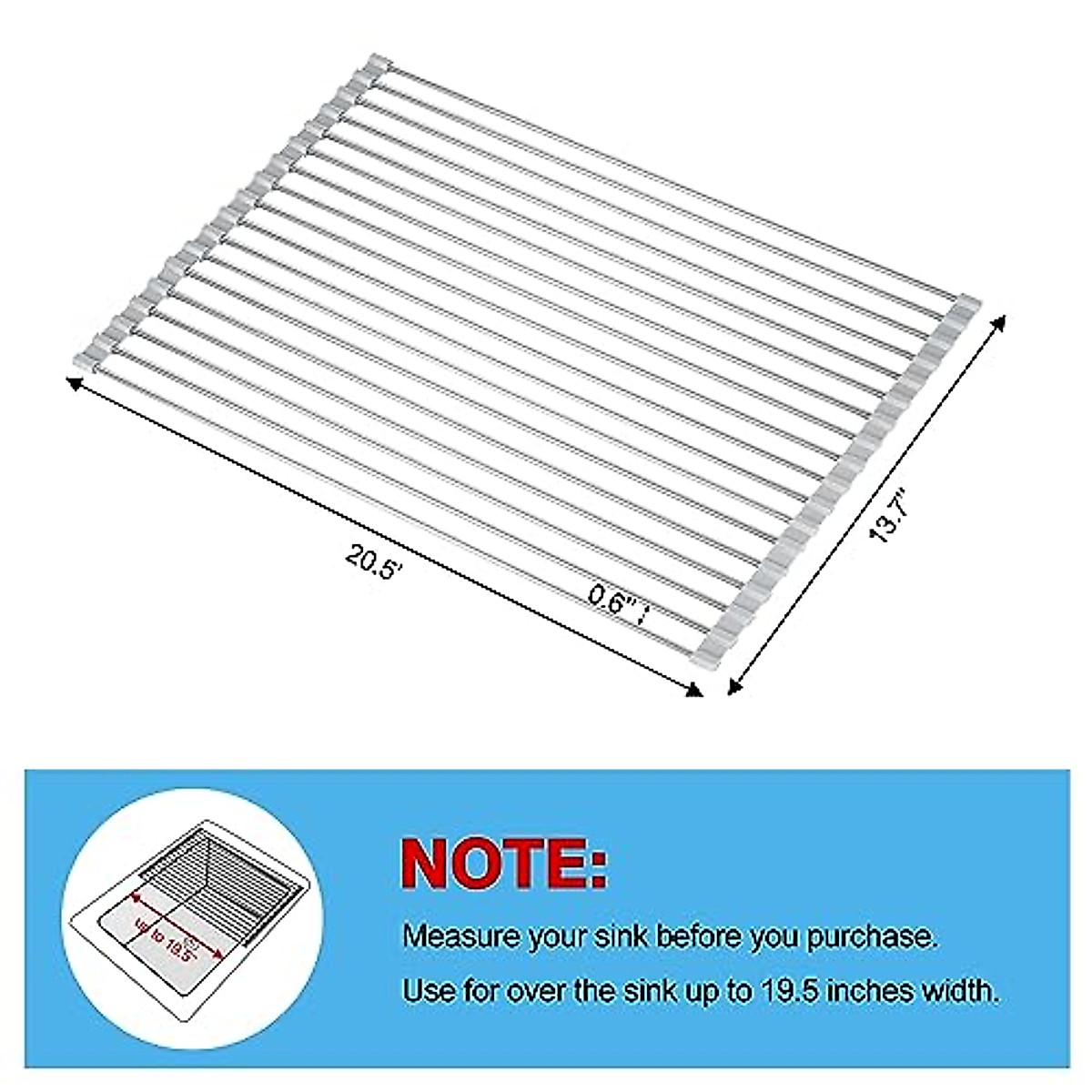 Mafegu Above Sink Dish Drying Rack Drainer,Roll Dish Rack,Kitchen Sink Countertop Multi-Use Collapsible Stainless Steel Dish Rack (20.5x13.7 in, 1)