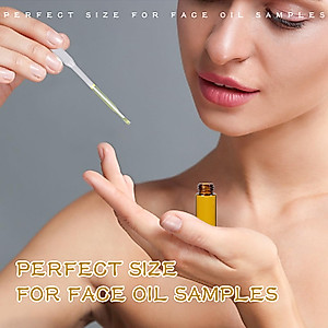 STARSIDE 50 pack 1 ml 1/4 Dram Mini Amber Glass Essential Oils Sample Bottles with Black Caps for Essential Oils,Chemistry Lab Chemicals,Colognes & Perfumes.3 plastic droppers as gift.