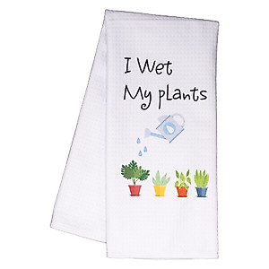 I Wet My Plants Towel - Plant Lover Gifts, Funny Gardening Gift, Joke Gift for Gardener Women Men, Kitchen Waffle Towel Housewarming Gift, Funny Hand Towel Tea Towels for Mom Nana