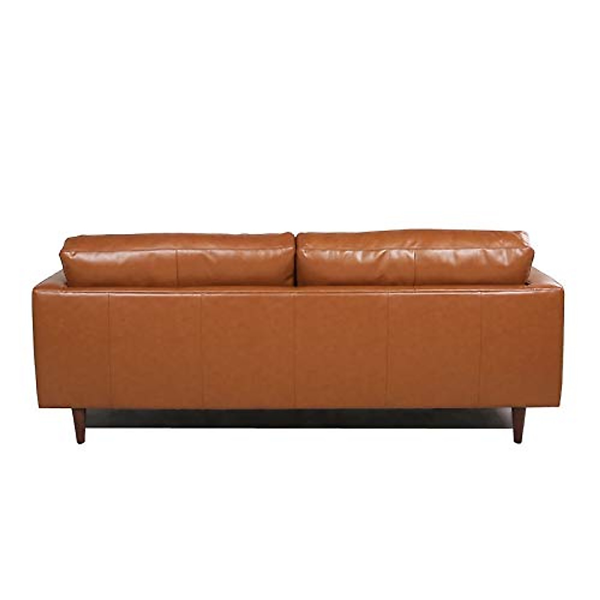 MAKLAINE 88" Top Grain Genuine Leather Tufted 3 Seater Sofa with Bolster Pillows, Mid Century Modern Lawson Style Couch with Excellent Craftsmanship, Camel Brown