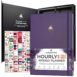 Clever Fox Hourly Planner PRO Premium – Undated Schedule Planner with Daily Time Slots – Personal Organizer Notebook for Time Management – Weekly & Monthly Life Journal, A4 size (Purple)