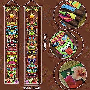 Tiki Banner Luau Hawaiian Party Decorations Set Tiki Totem Porch Sign for Aloha Tropical Hawaii Hibiscus Wall Hanging Decor Door Banner Carnival Party Jungle Background Backdrop (Tiki Luau Banner)