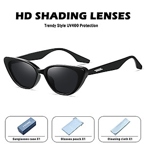 Fozono Retro Vintage Narrow Cat Eye Sunglasses for Women Men 90s Small Chic Style Trendy Sunnies UV400 Protection (Glossy Black/Grey)