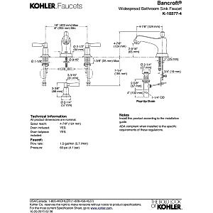 KOHLER 10577-4-SN Bancroft Widespread Bathroom Sink Faucet, 1.2 gpm, Vibrant Polished Nickel