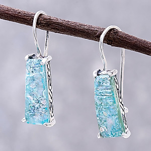 NOVICA Artisan Handmade Roman Glass Drop Earrings | Sterling Silver Glass Earrings | Solitaire Drop Earrings For Women | Authentic Murano Glass Drop Earrings | Thailand Earrings For Women